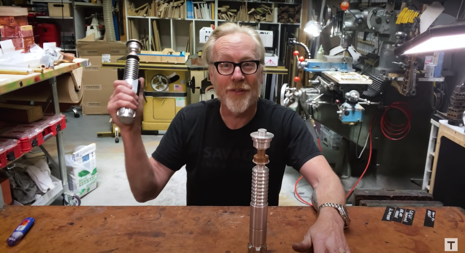 Adam Savage Shows Off His First Lightsaber Build - Nerdist